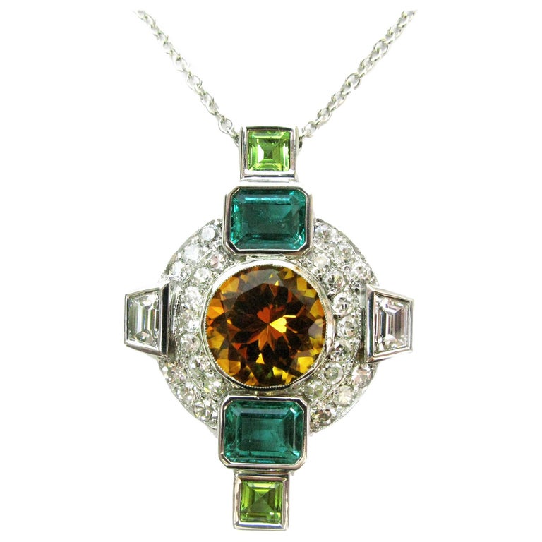 Multicolor Gemstone Gold Cross Pendant For Sale at 1stDibs