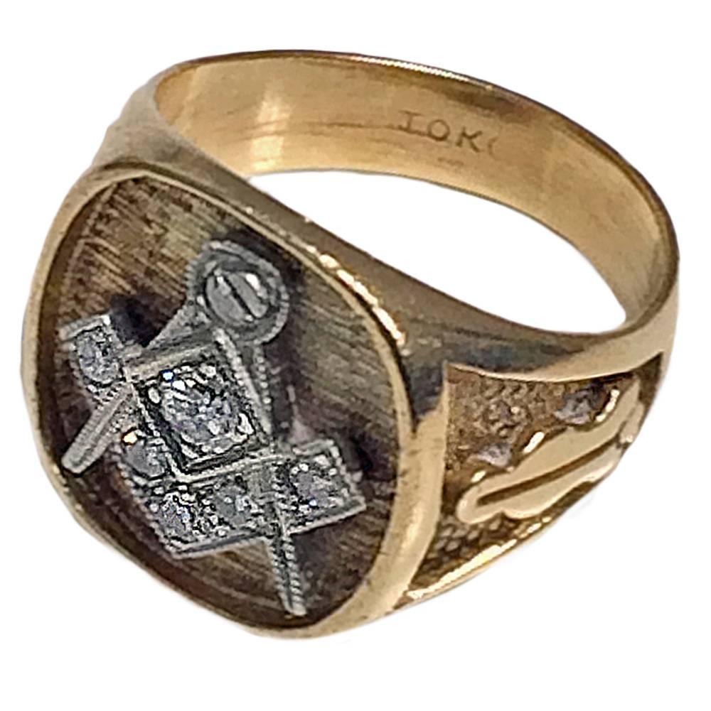 1950s Diamond Gold Masonic Ring For Sale at 1stdibs