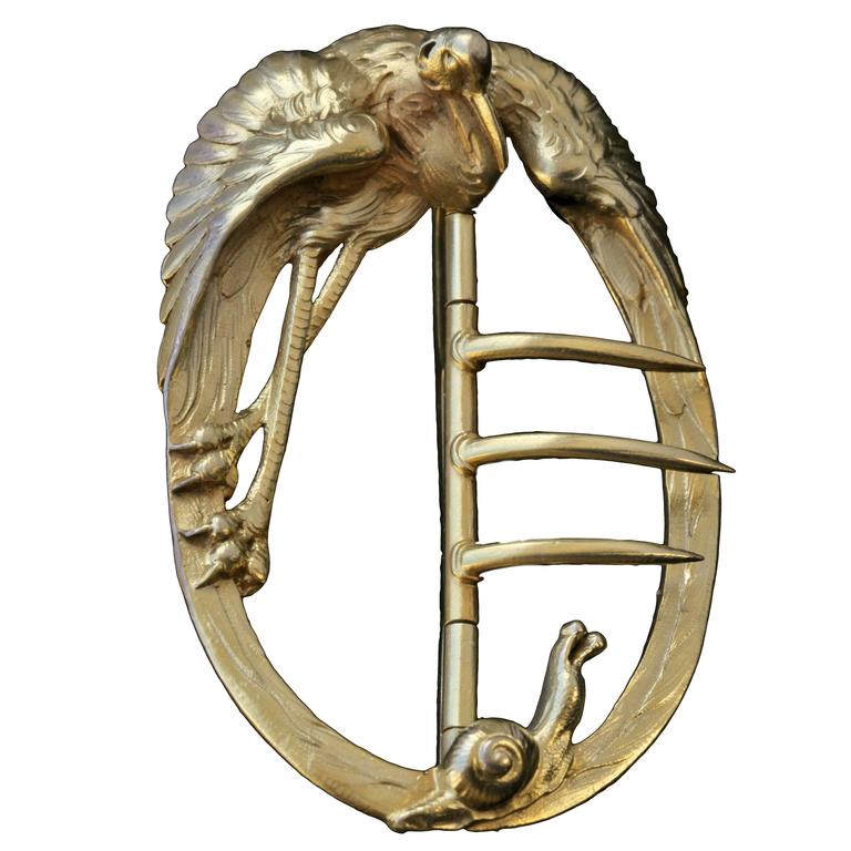 Arthur-Eugene Archambaut "Le Héron et l’Escargot" Vermeil Buckle at 1stDibs