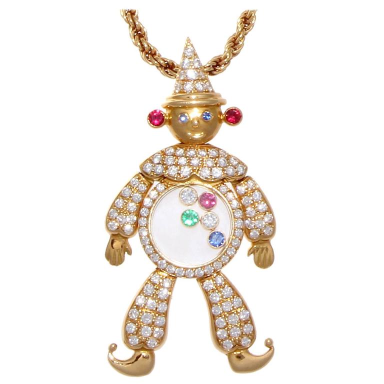 Chopard Happy Clown Ruby Emerald Sapphire Diamond Gold Necklace at ...