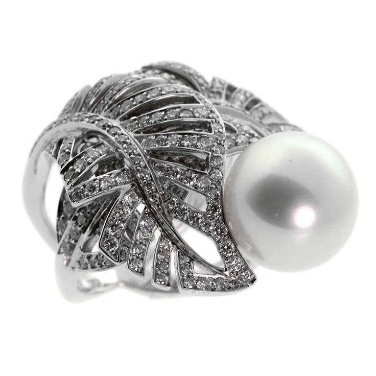 Chanel Pearl Diamond Gold Ring For Sale at 1stdibs