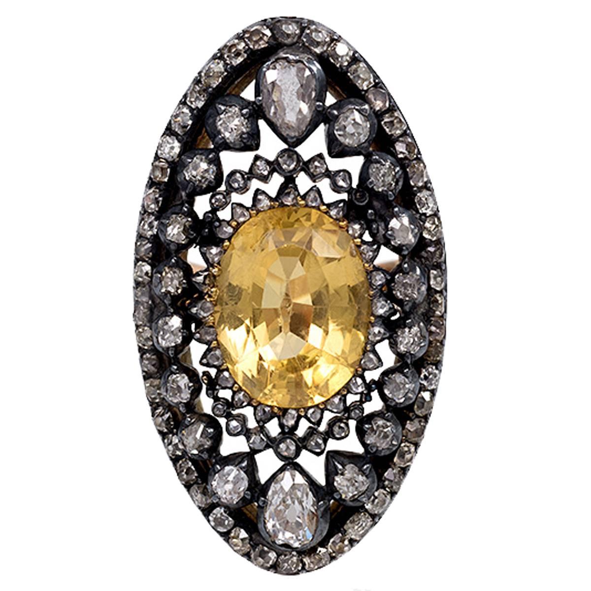Antique English Topaz Diamond Silver Gold Ring at 1stDibs