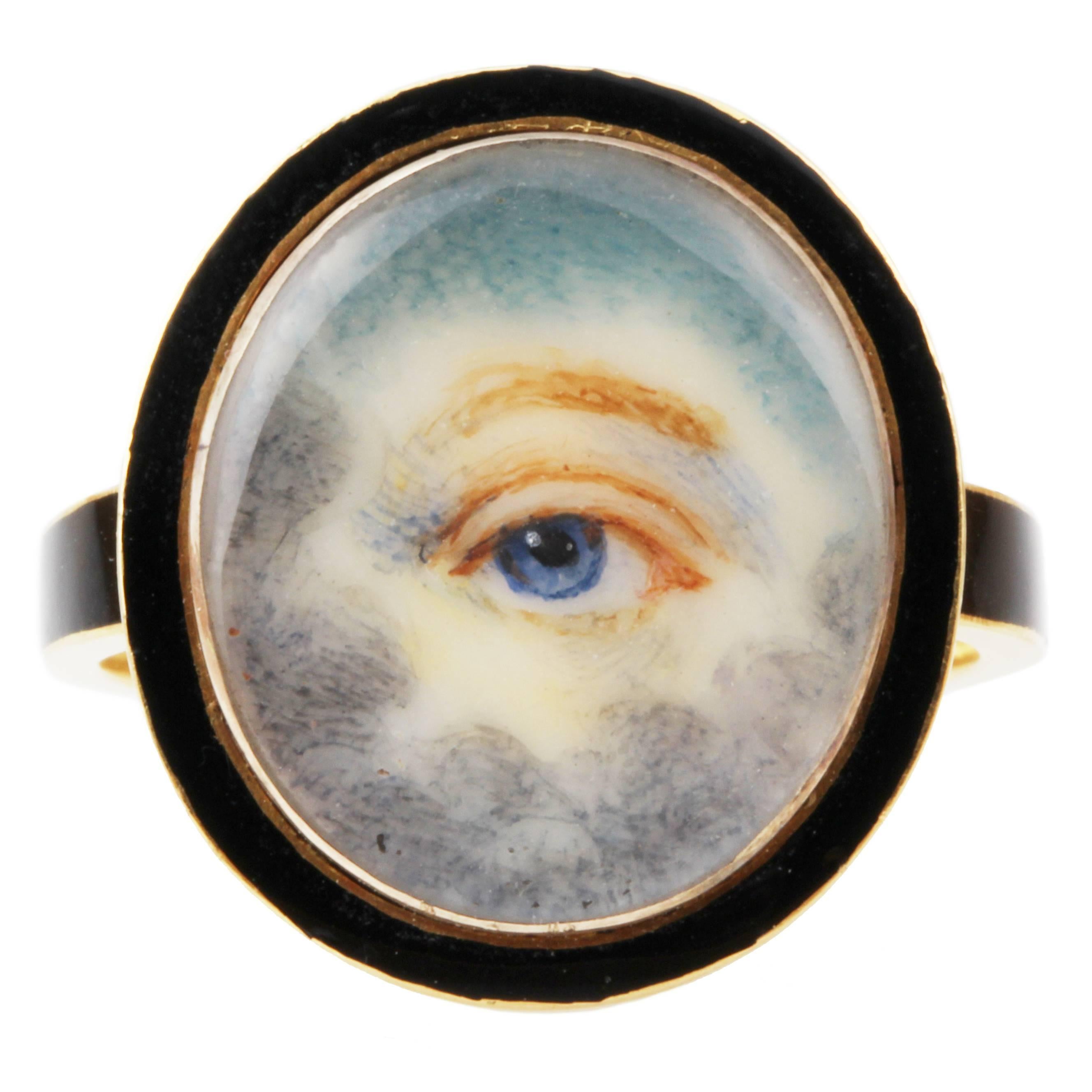 19th Century Enamel Gold Lover's Eye Ring at 1stDibs