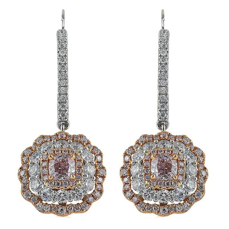 Natural Two-Color Diamond Gold Drop Earrings For Sale at 1stDibs