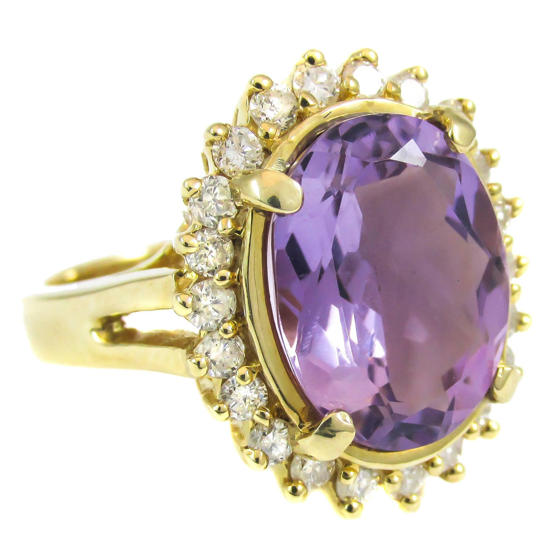 Amethyst Diamond Yellow Gold Ring at 1stDibs