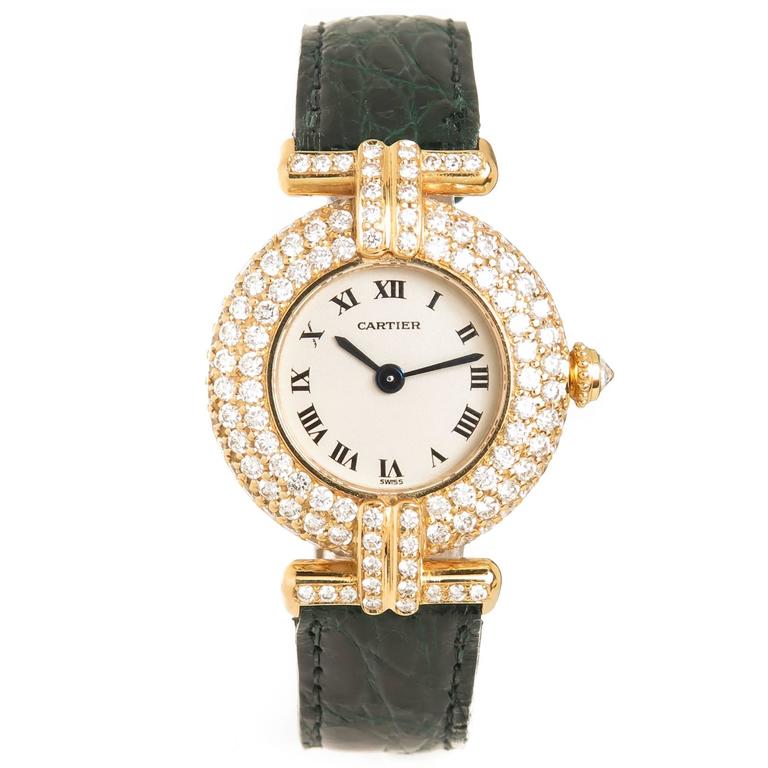 Cartier Lady's Yellow Gold Diamond Ronde Quartz Wristwatch For Sale at ...