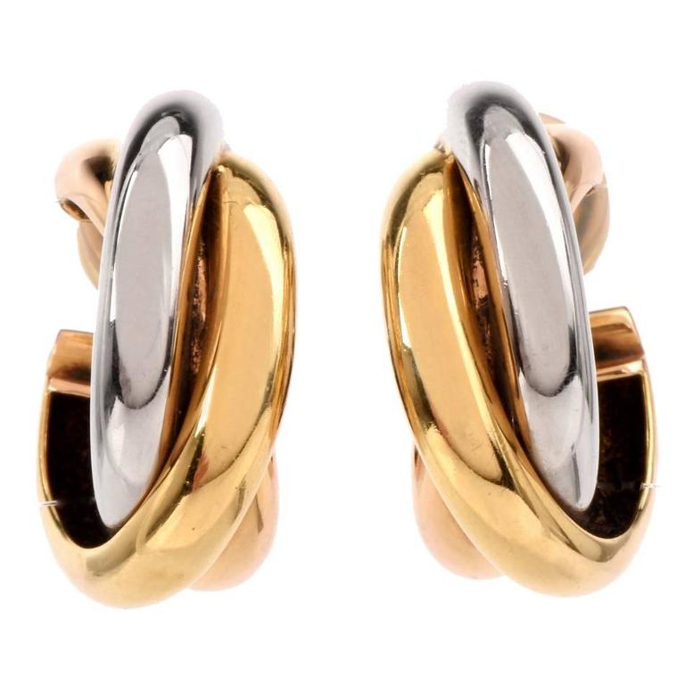 Cartier Trinity de Cartier Tricolor Gold Hoop Earrings at 1stDibs