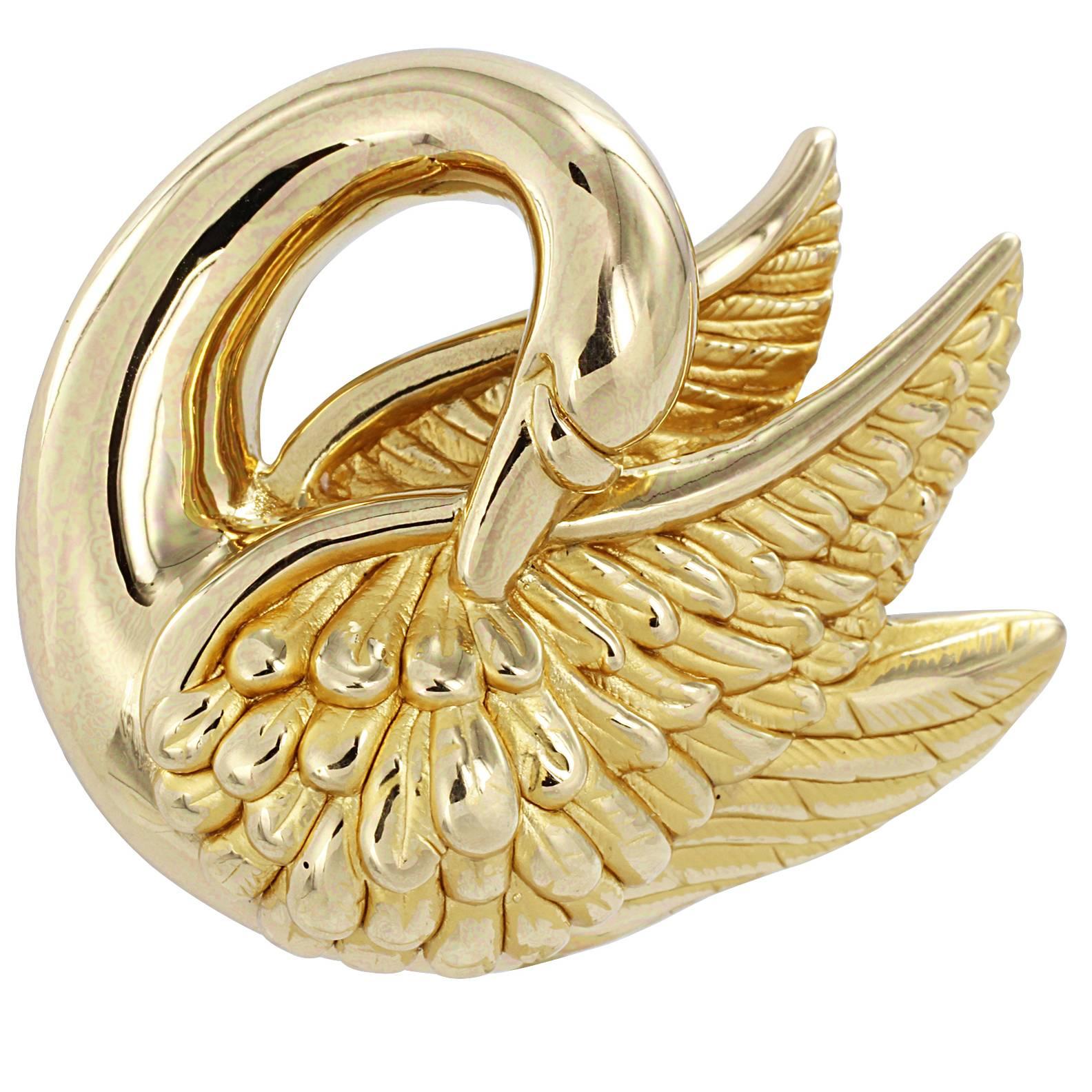 Gold Swan Pin at 1stDibs