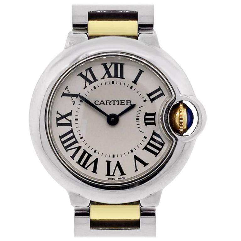 Cartier Yellow Gold Stainless Steel Ballon Bleu Roman Dial Quartz ...