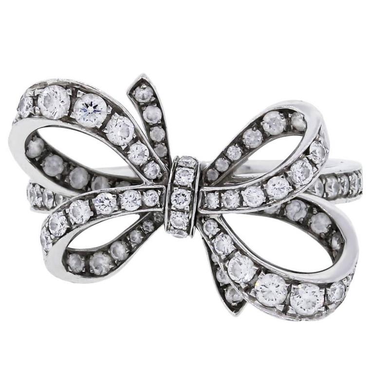 Tiffany and Co. Diamond Platinum Bow Ring at 1stDibs | tiffany diamond ...