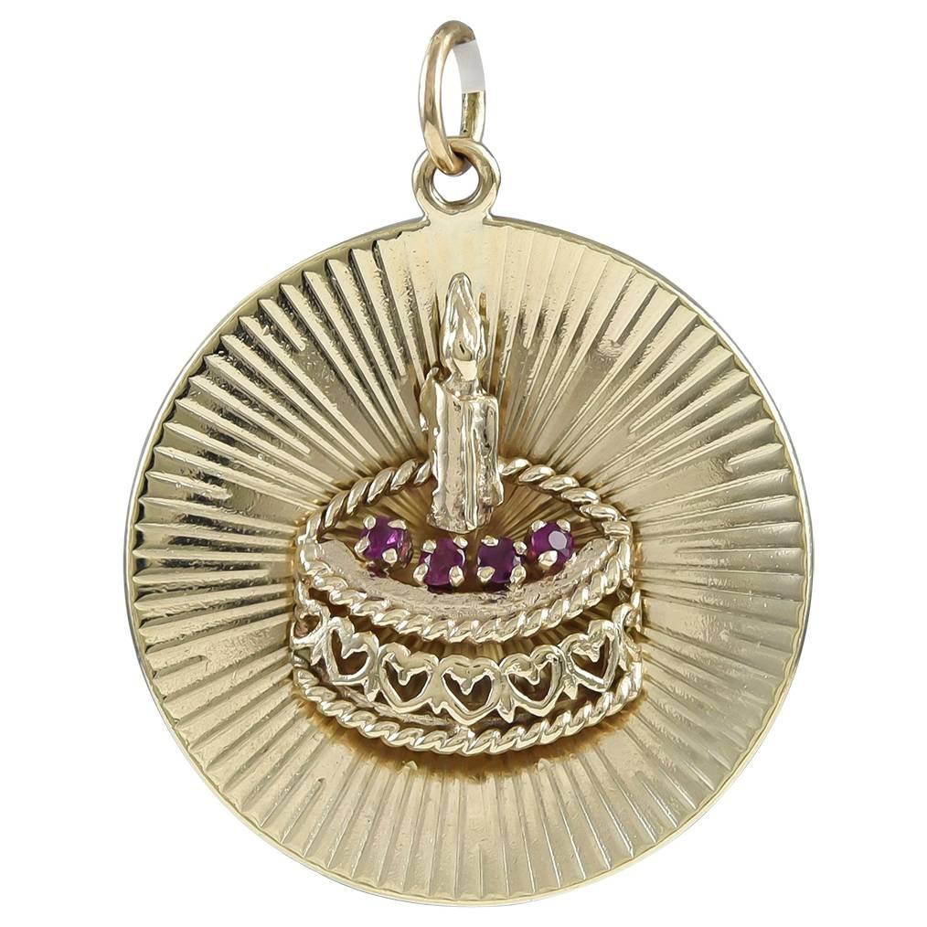 Happy Birthday Ruby and Gold Charm at 1stDibs