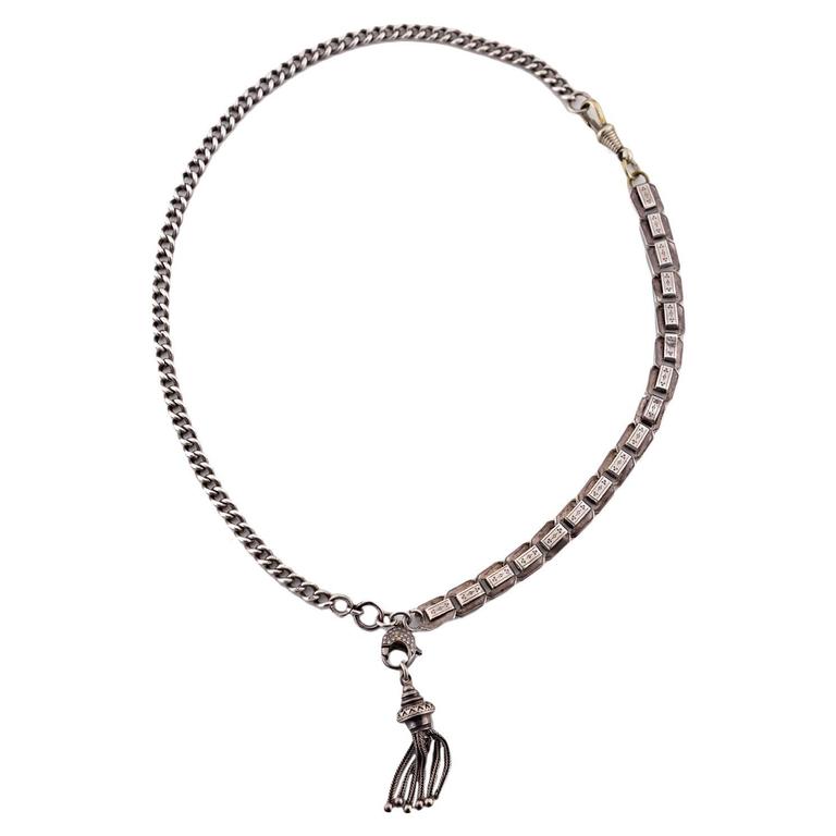 1940s Diamond Sterling Silver Tassel Necklace For Sale at 1stDibs