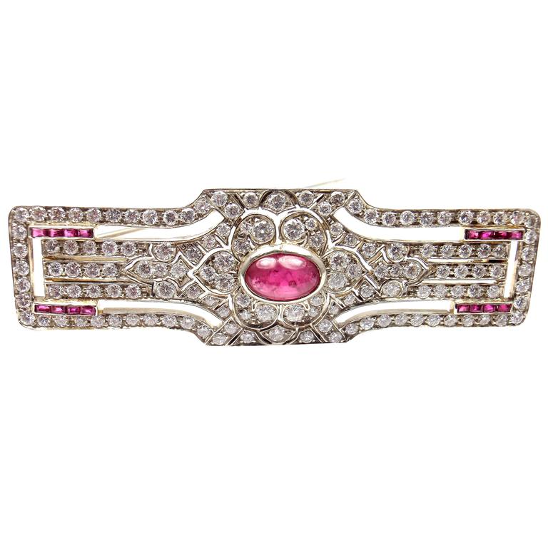 Garrard London Diamond Ruby Platinum Pin Brooch at 1stDibs