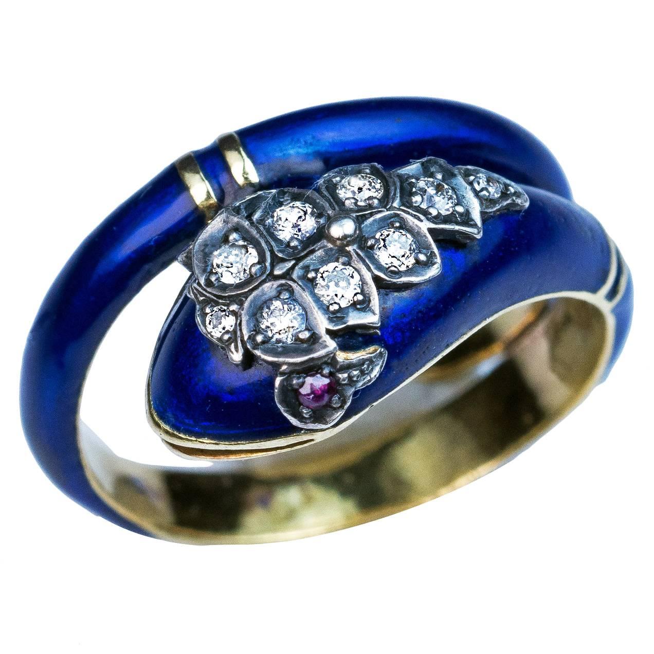 Antique Victorian Enamel Diamond Ruby Gold Snake Ring at 1stDibs ...