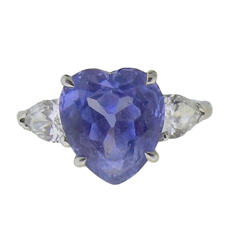 Cornflower Blue Heart Shaped Sapphire Diamond Platinum Ring at 1stDibs ...