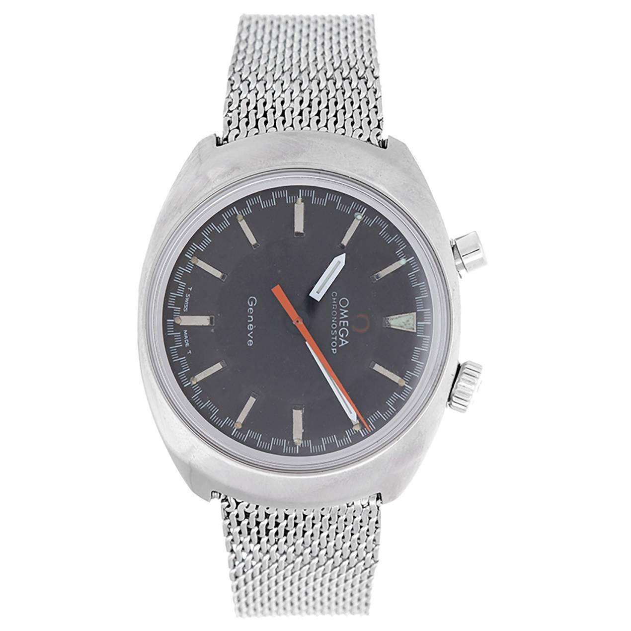 Omega Stainless Steel Sideways Dial Chronostop Diver's Wristwatch Ref ...