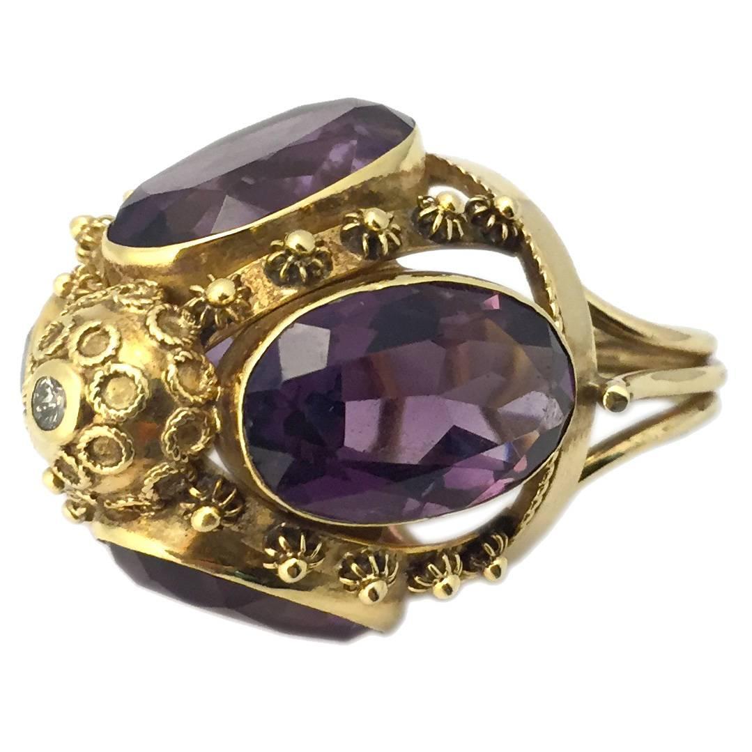 Antique Amethyst Diamond Gold Ring For Sale at 1stdibs