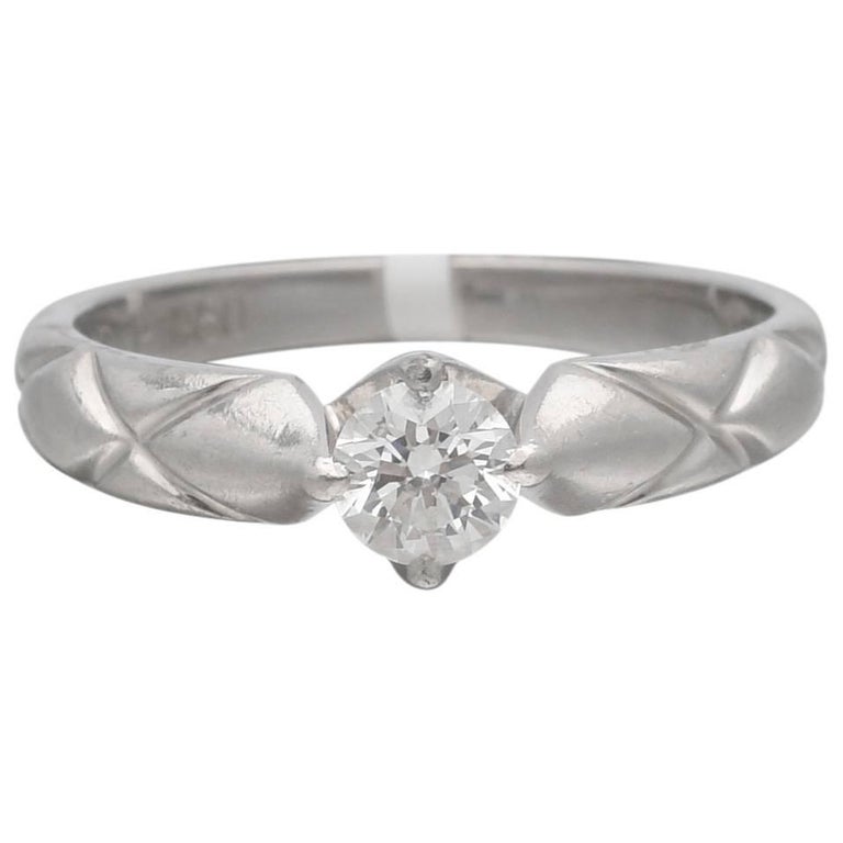 Chanel Matelasse Diamond Platinum Solitaire Ring at 1stDibs