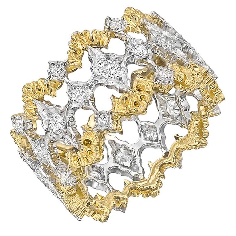 Buccellati Diamond Gold Openwork Band Ring at 1stDibs
