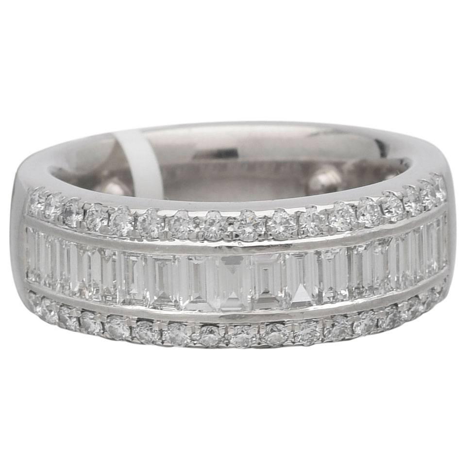 Three Row Seven Stone Diamond Gold Band Ring at 1stDibs