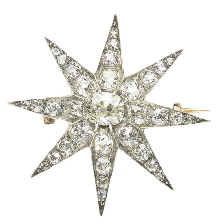 Antique Diamond Gold Star Brooch at 1stDibs