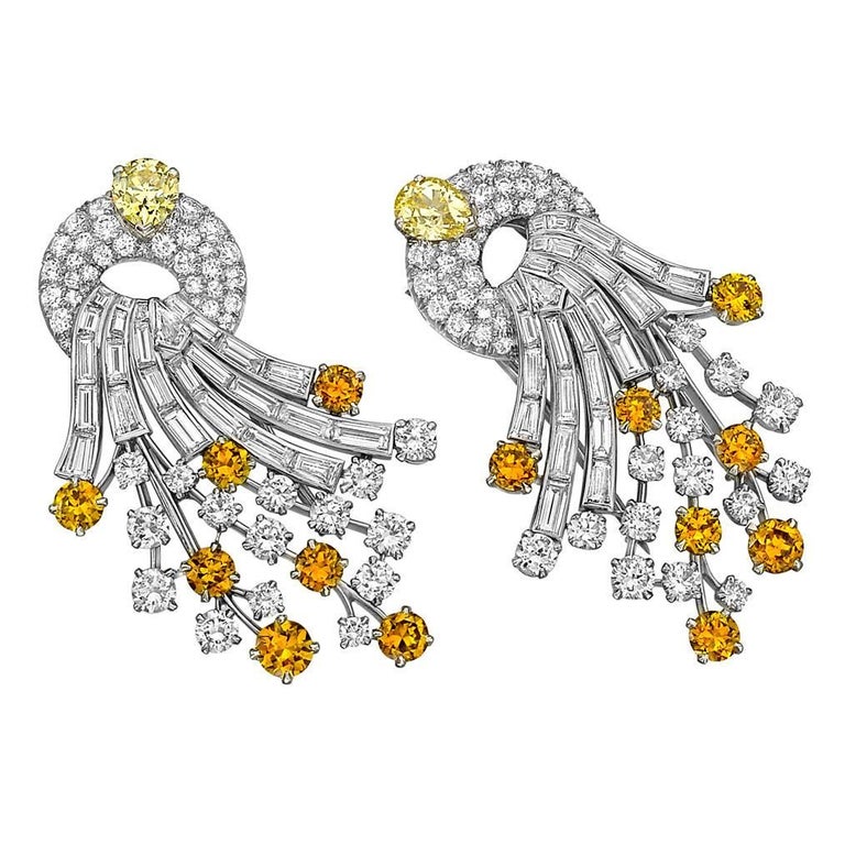 Raymond C. Yard Retro Multicolored Diamond Platinum Scroll Clips at 1stDibs Raymond C. Yard Retro Multicolored Diamond Platinum Scroll Clips at 1stDibs