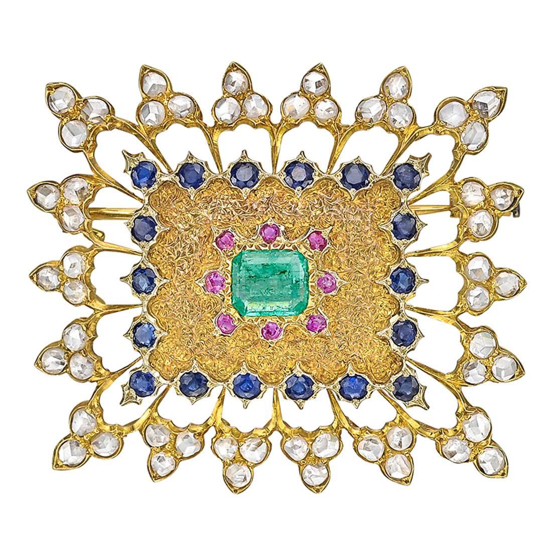 Buccellati Multicolored Gemstone Gold Pin at 1stDibs