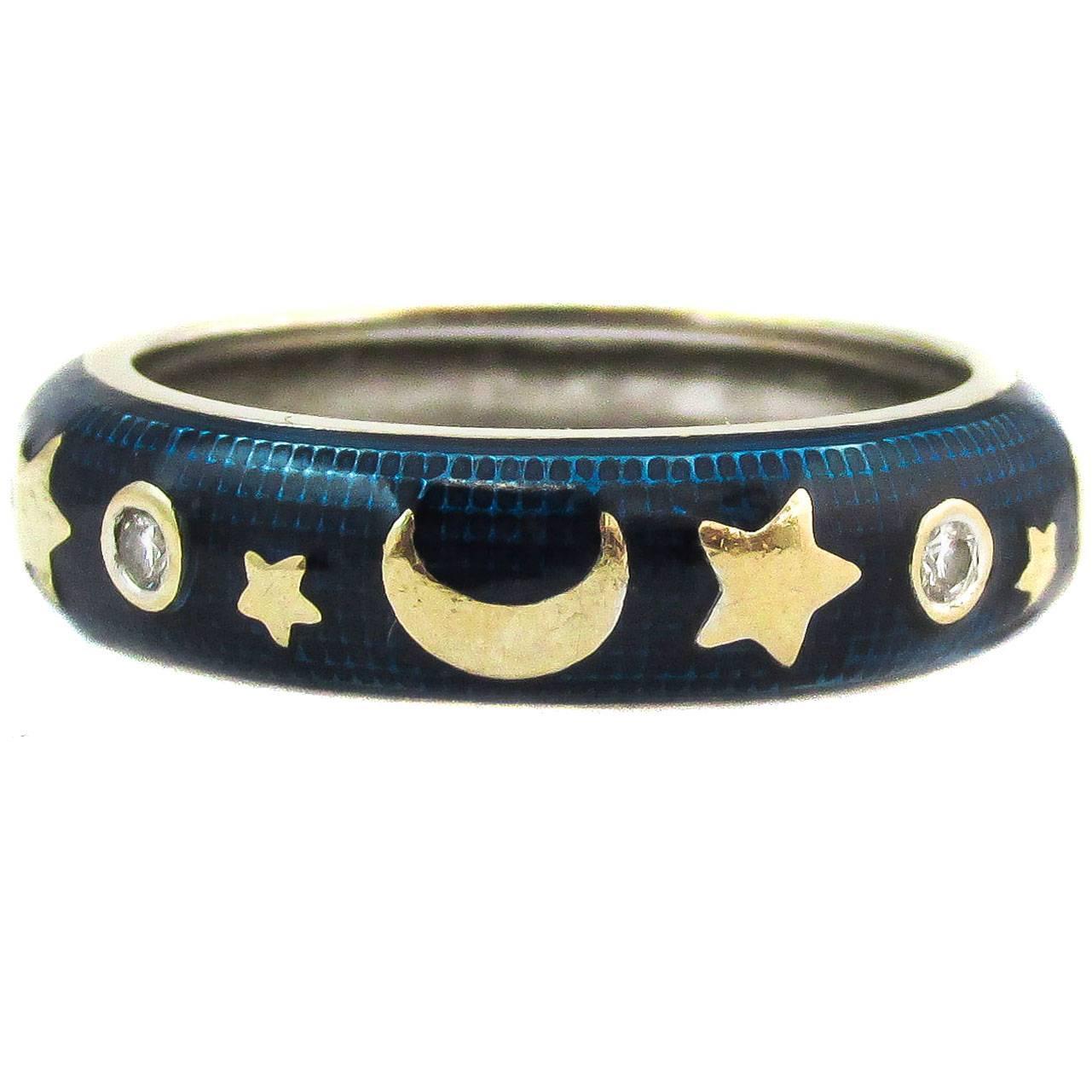 Hidalgo Blue Enamel Gold Band Ring at 1stdibs