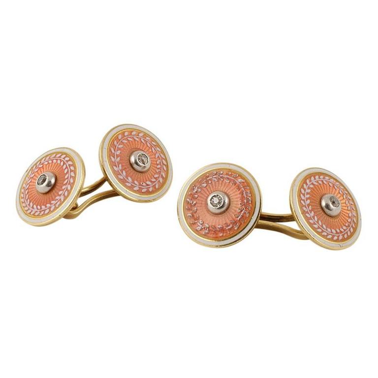 English Edwardian Diamond Enamel Gold and Platinum Cuff Links at 1stDibs