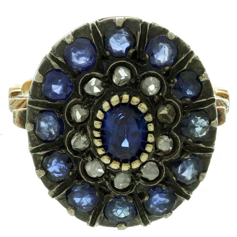 Victorian 1880s Non-Heated Blue Sapphire Diamond Gold Ring For Sale at ...