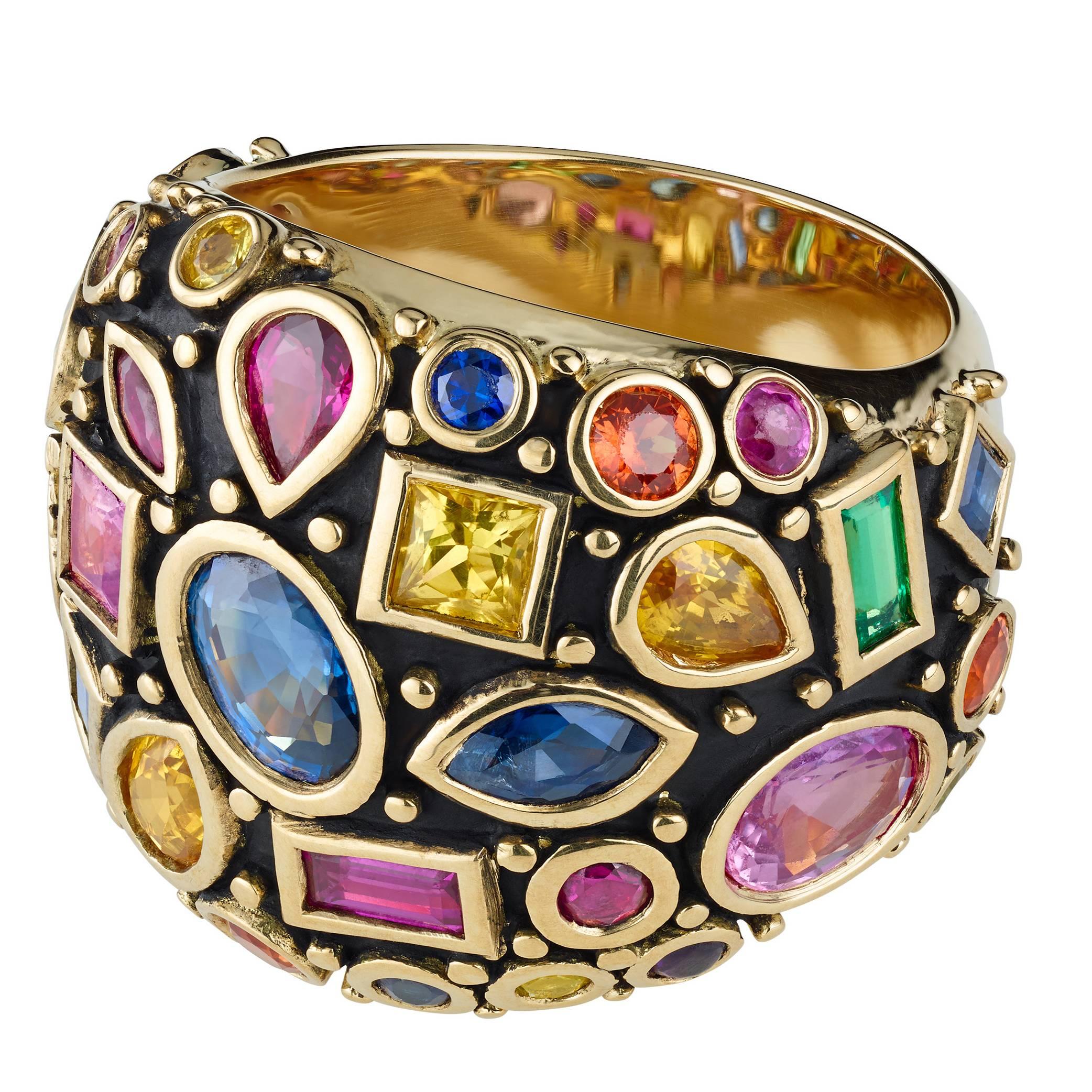 Ari Ruby Sapphire Emerald Gold Band Ring For Sale at 1stDibs