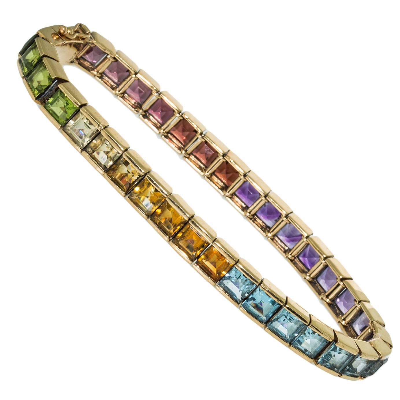 Rainbow Gemstone Gold Bracelet For Sale at 1stDibs