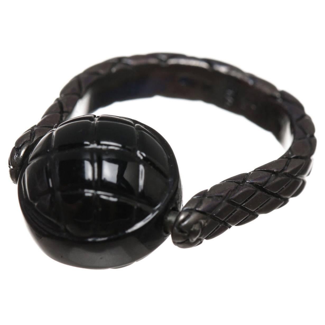 Bottega Veneta Black Spinning Ball Ring For Sale at 1stDibs