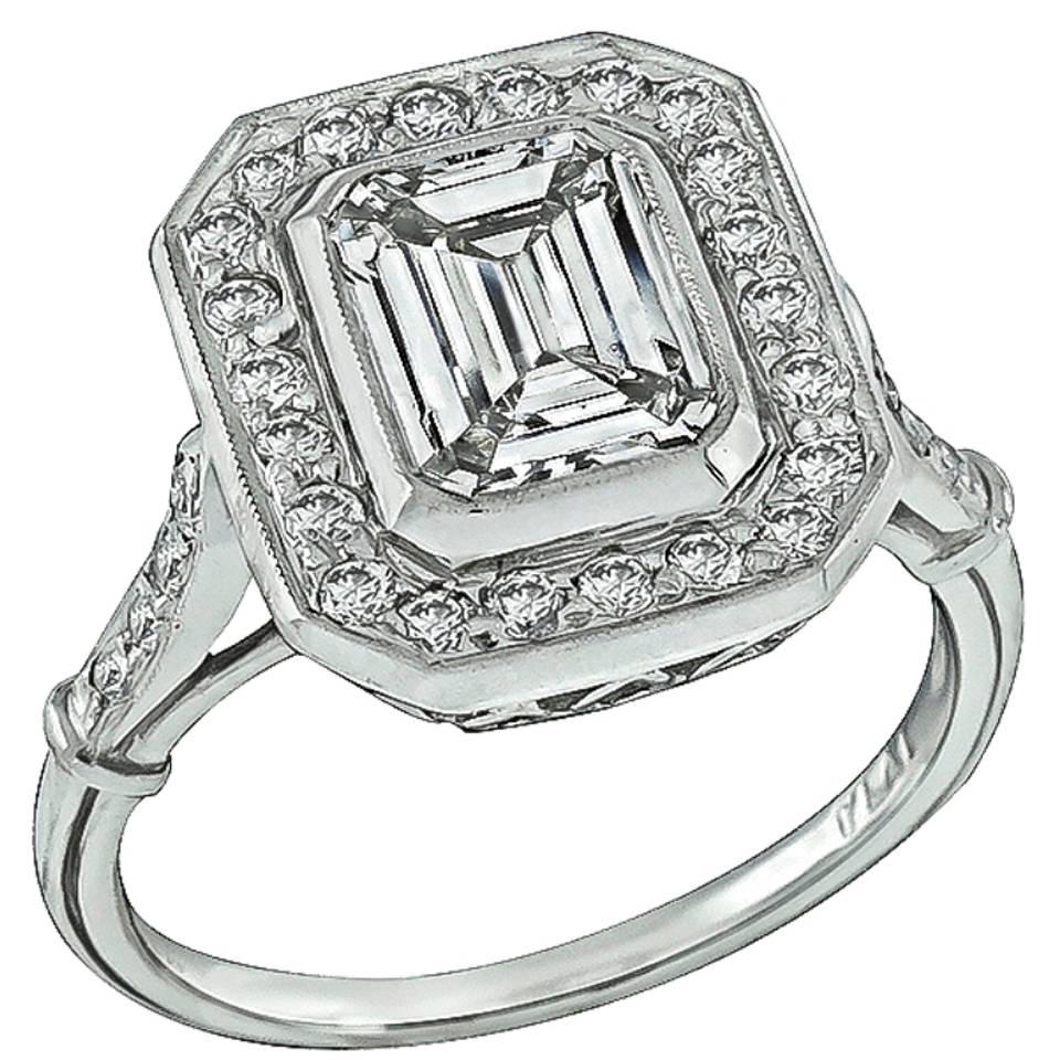 1.95 Carat GIA Cert Emerald Cut Diamond Platinum Engagement Ring For ...