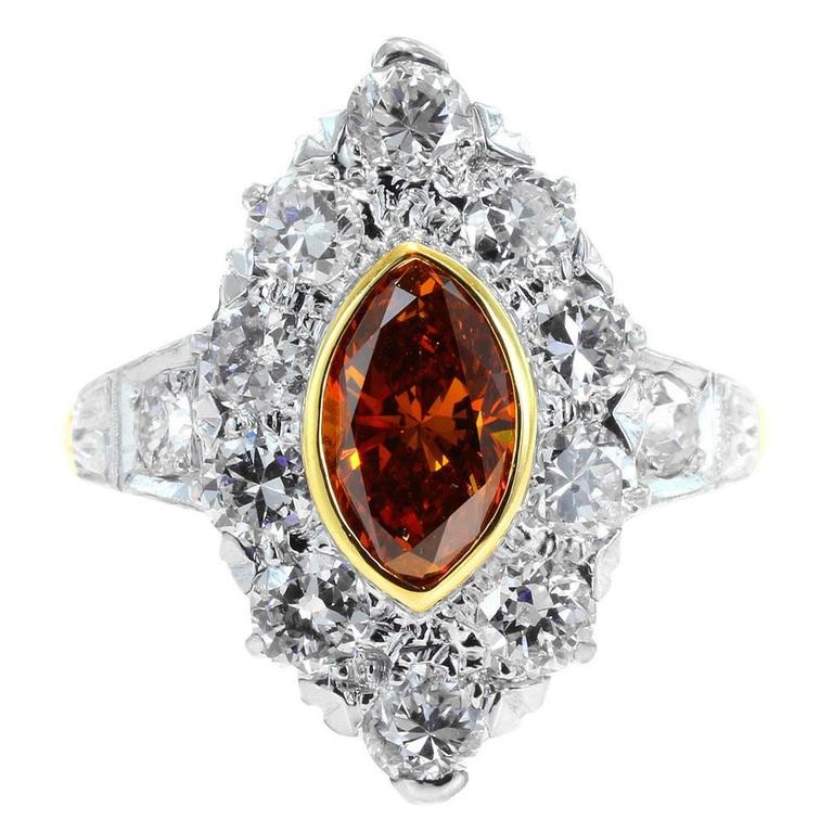 .91 Carat Natural Cognac Diamond Two Color Gold Ring For Sale at 1stDibs
