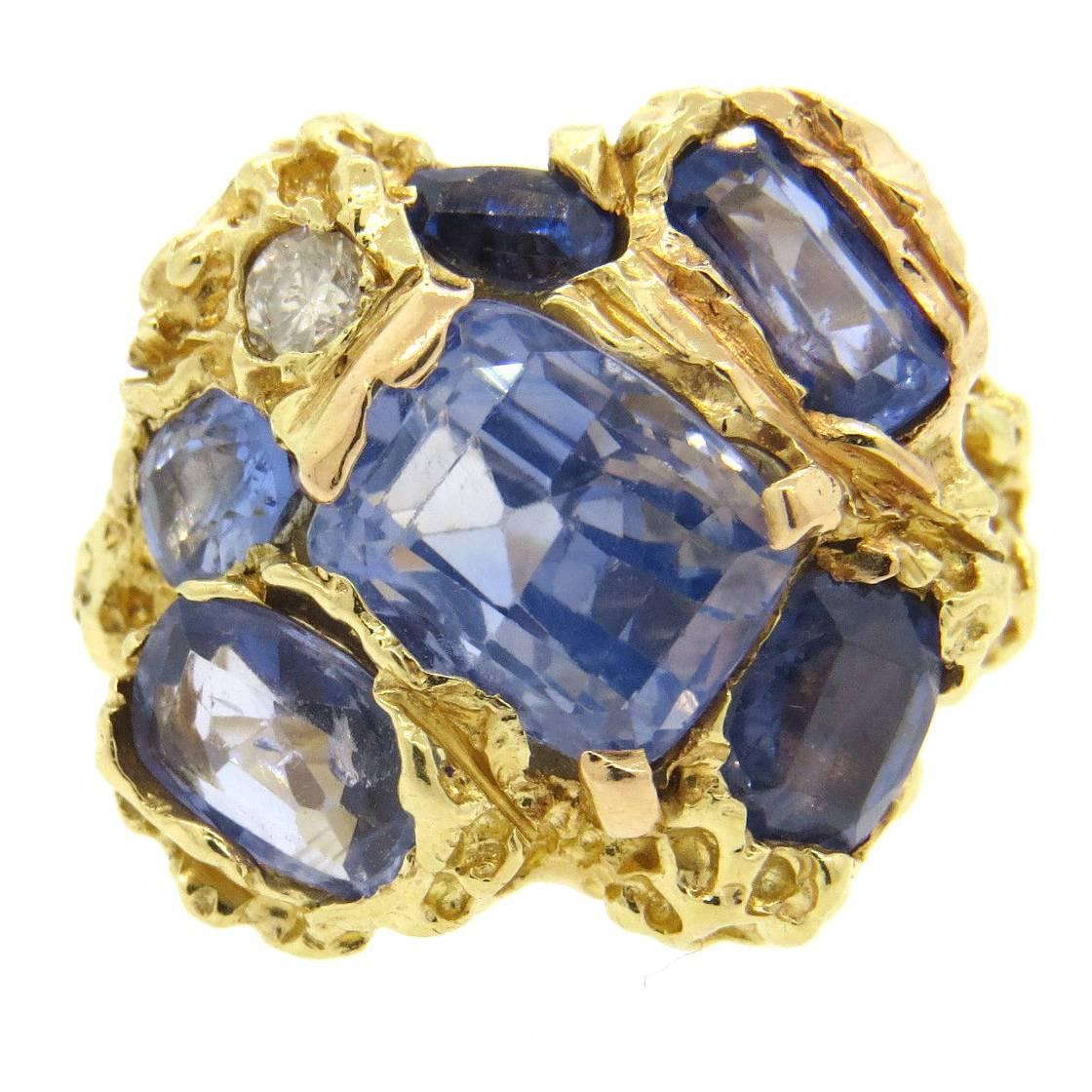 Naturalistic Natural No Heat Blue Sapphire Diamond Gold Ring For Sale ...