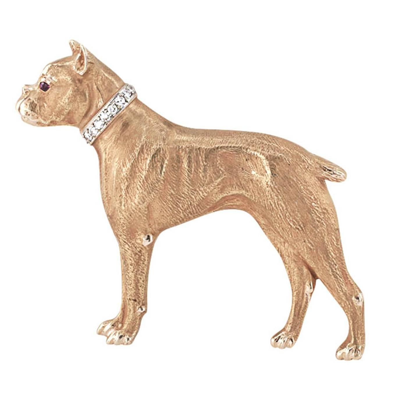 1920s Diamond Gold Boxer Dog Brooch at 1stDibs
