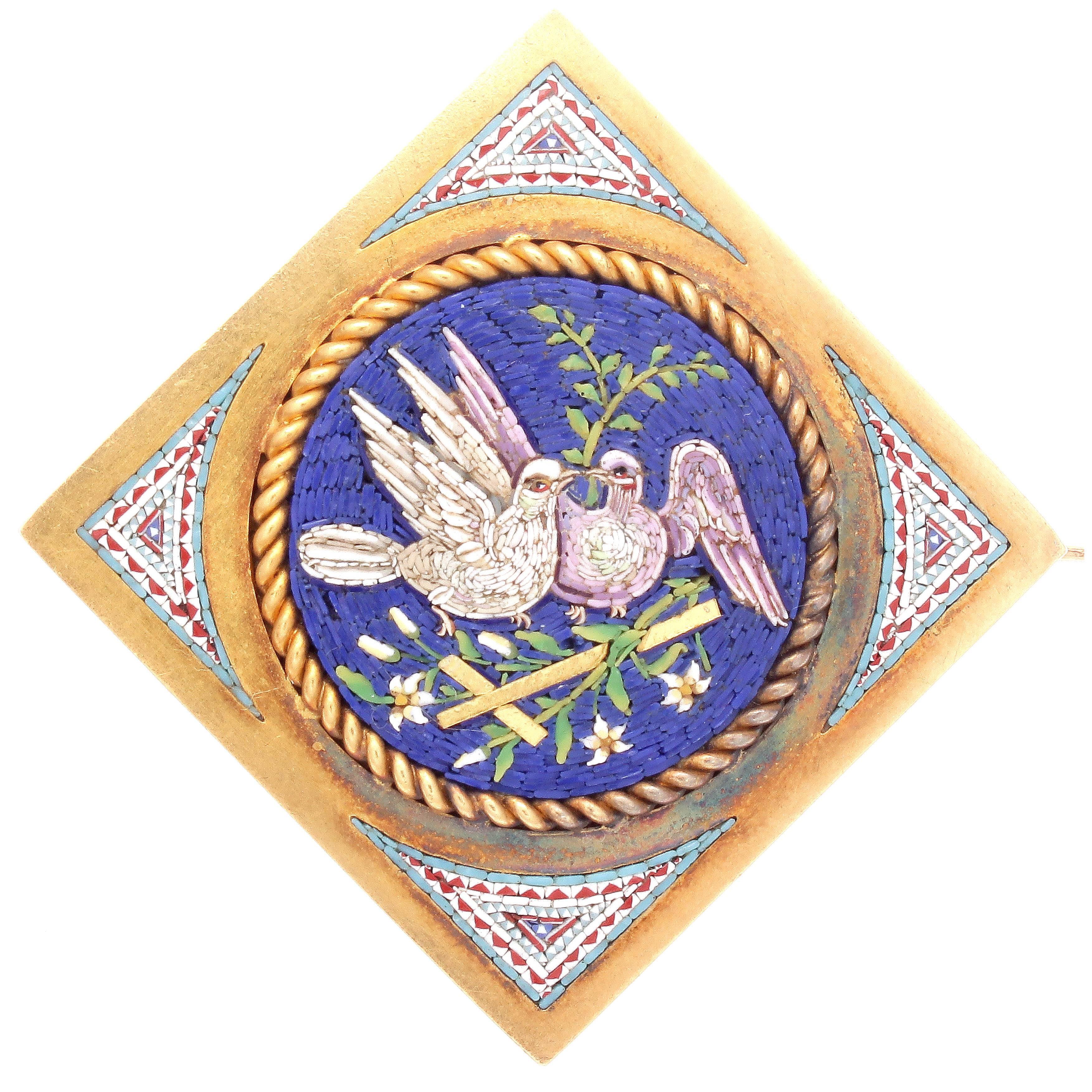 Italian Micro Mosaic Gold Brooch at 1stDibs