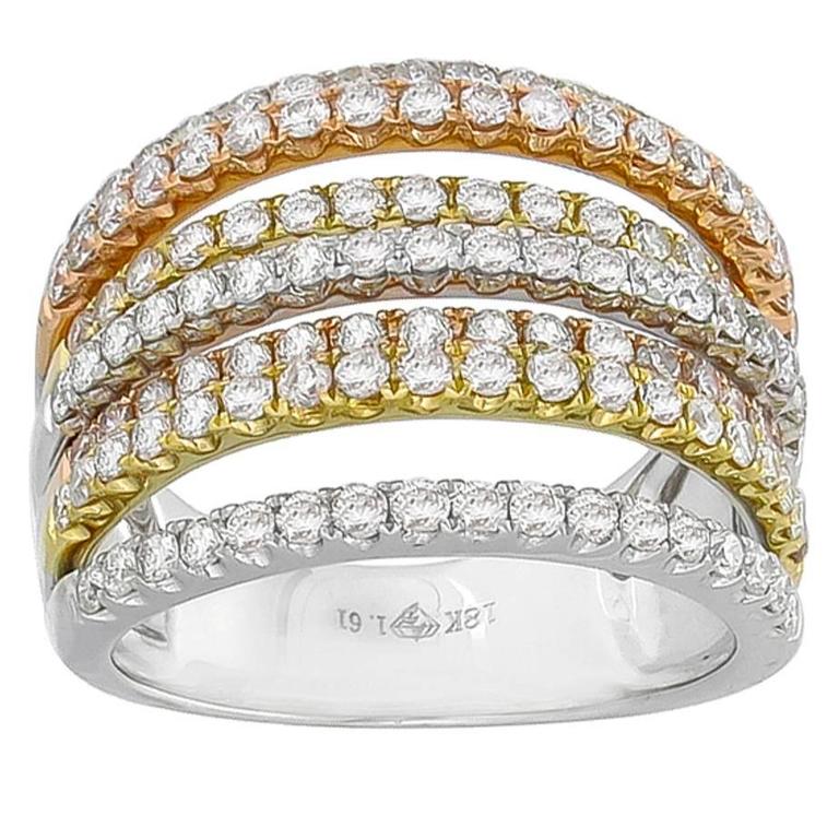 Round Cut Diamond Three Color Gold Ring For Sale at 1stDibs