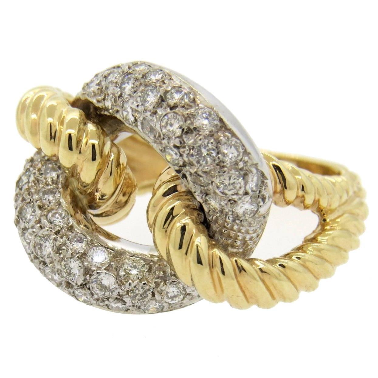 Bold Diamond Two Color Gold Knot Ring at 1stDibs