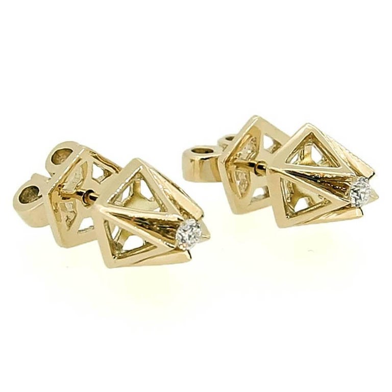 Pyramid Diamond Gold Stud Earrings For Sale (Free Shipping) at 1stDibs
