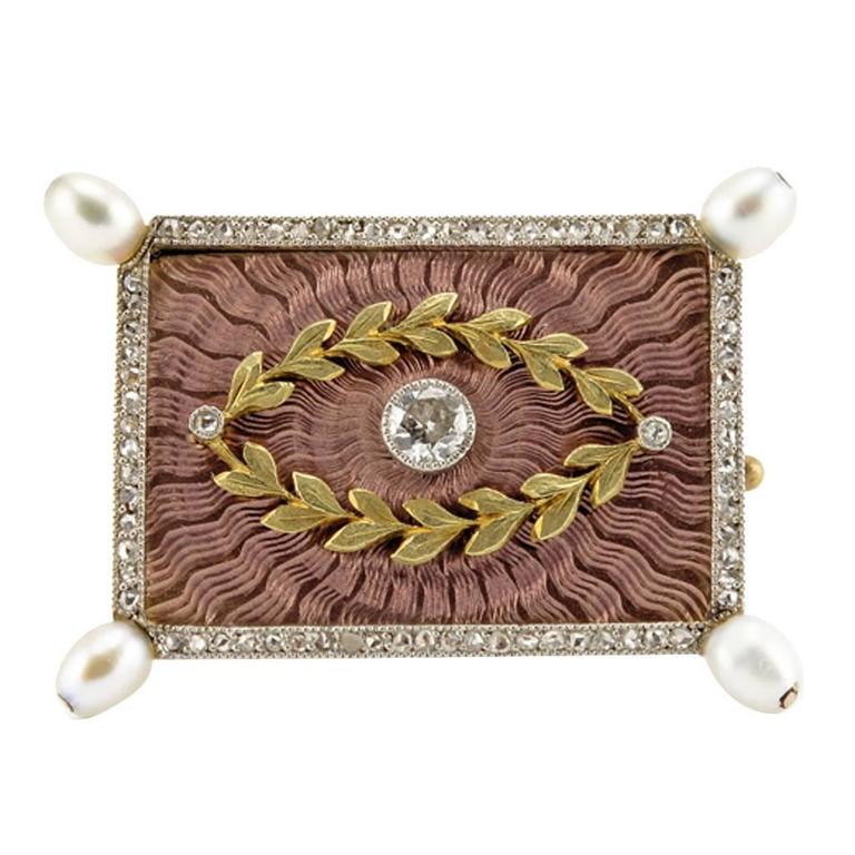 Fabergé August Holmström Antique Guilloche Enamel Pearl Diamond Gold ...