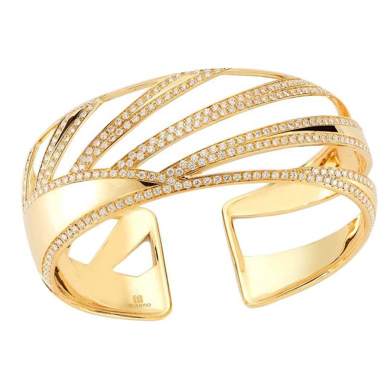 Sunray Miseno Diamond Gold Cuff Bracelet For Sale at 1stDibs