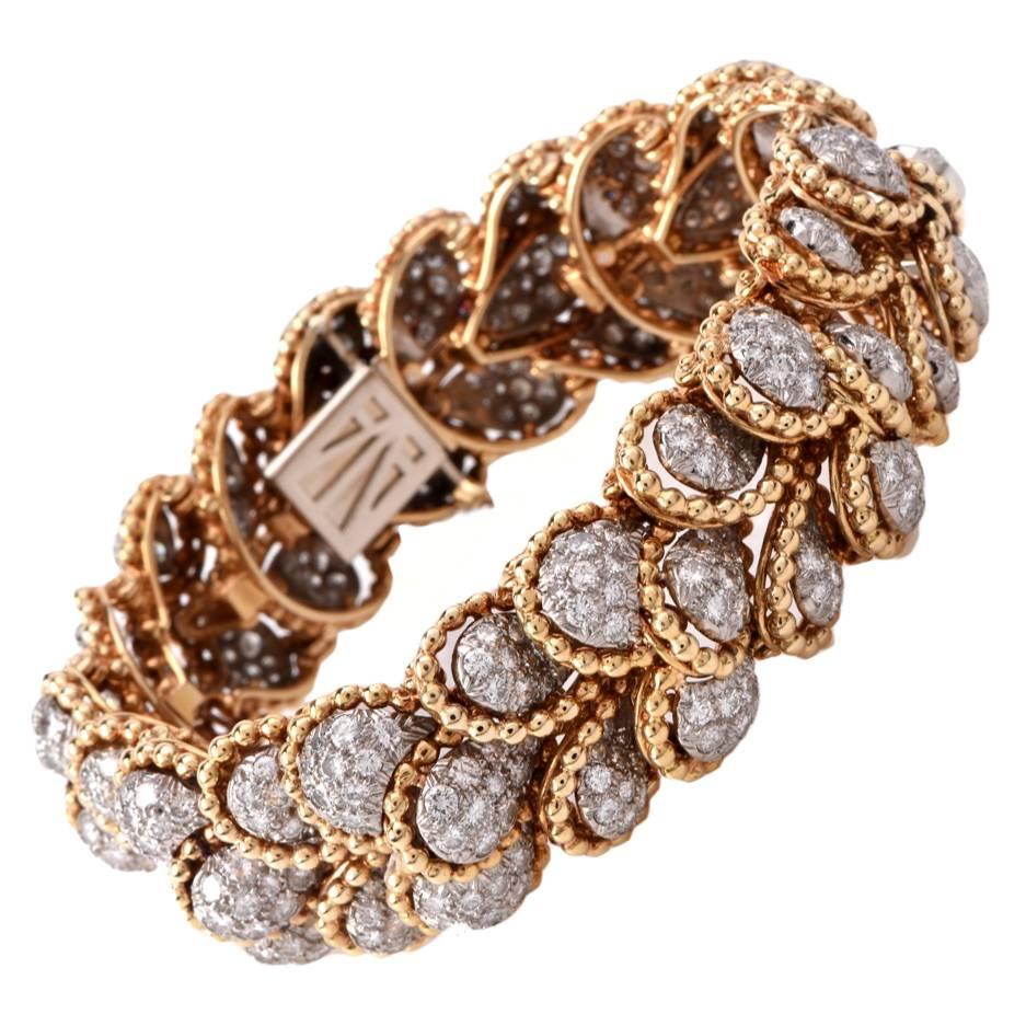 1960s Pave Diamond Gold Rope Bracelet at 1stDibs