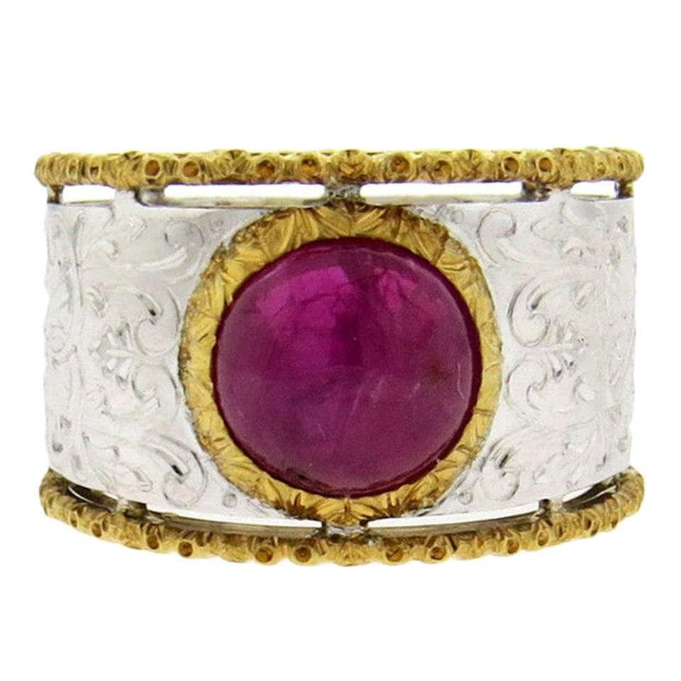 Buccellati Ruby Sapphire Emerald Gold Band Ring For Sale at 1stDibs