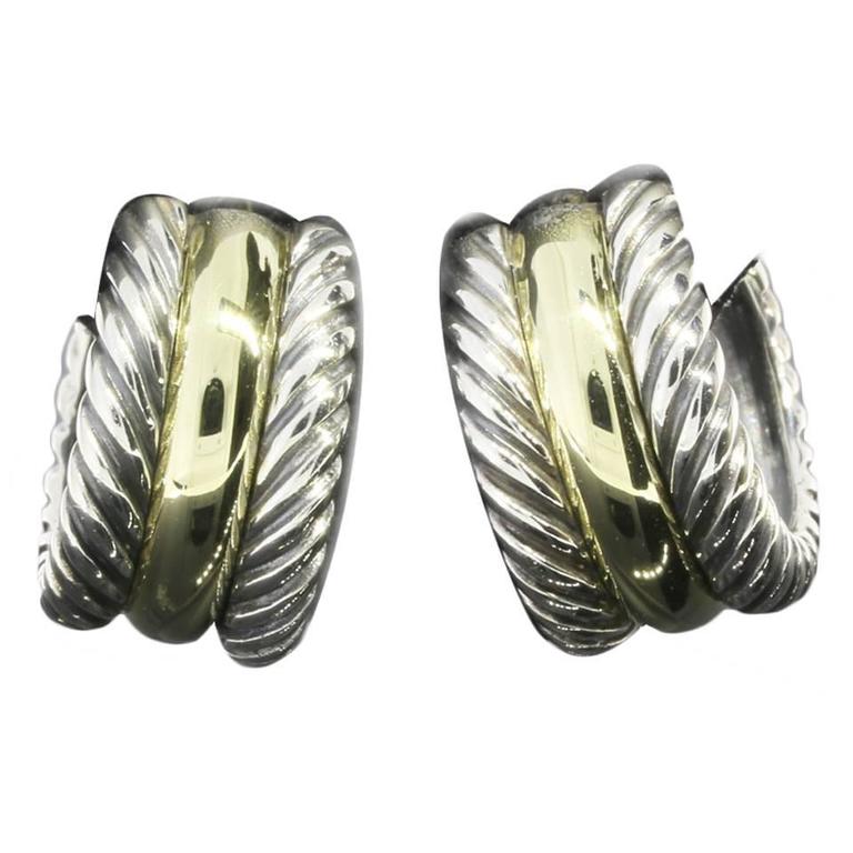 David Yurman Sterling Silver Gold Cable Classics Small Hoop Earrings at ...