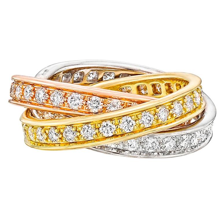 Cartier Diamond Tricolor Gold Trinity Ring at 1stDibs | cartier tri ...
