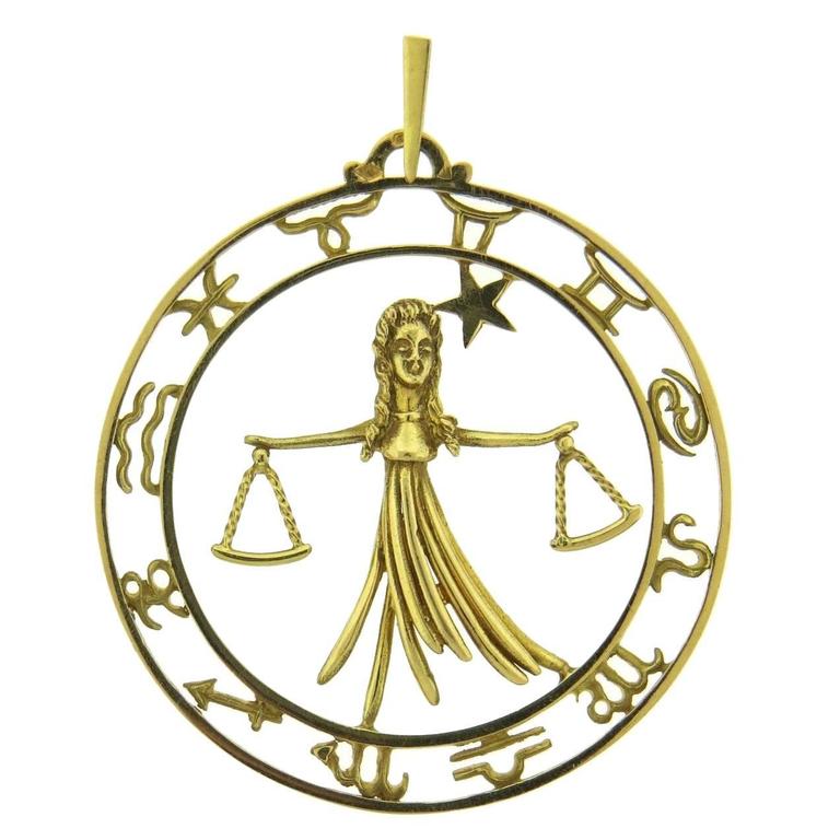 French Gold Libra Zodiac Pendant at 1stDibs