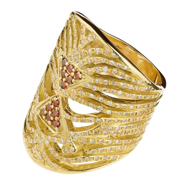 Usama White and Red Diamond Gold Ring For Sale at 1stDibs