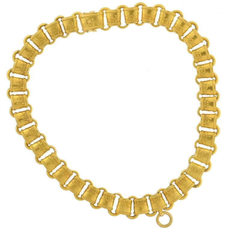 Victorian Ornate Gold Etruscan Link Book Chain Necklace For Sale at ...